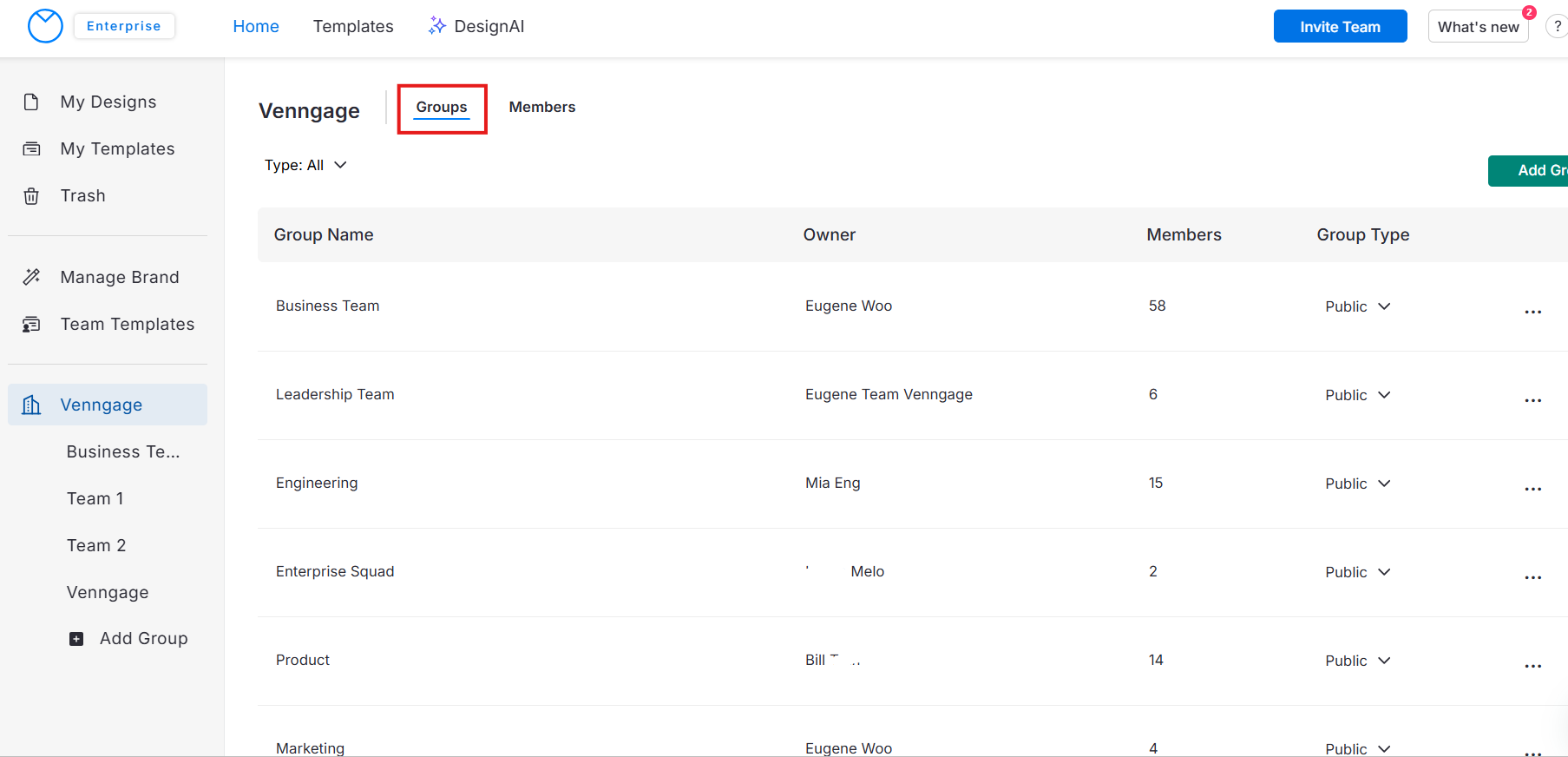 View Groups and Members (For Admins) – Venngage Knowledge Base